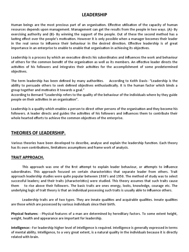 (Ob) Leadership Theory | PDF | Leadership | Applied Psychology