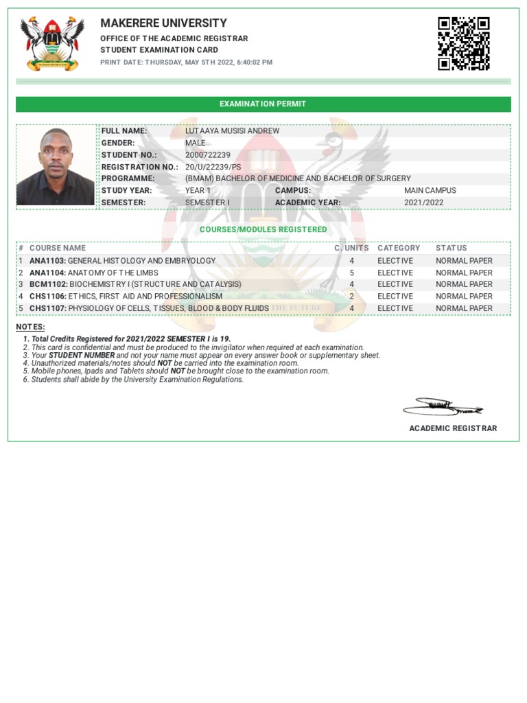Makerere University: Examinat Ion Permit | PDF