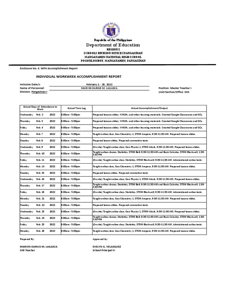 Work-From-Home-Accomplishment-Report - DTR Feb | PDF | Learning | Behavior Modification