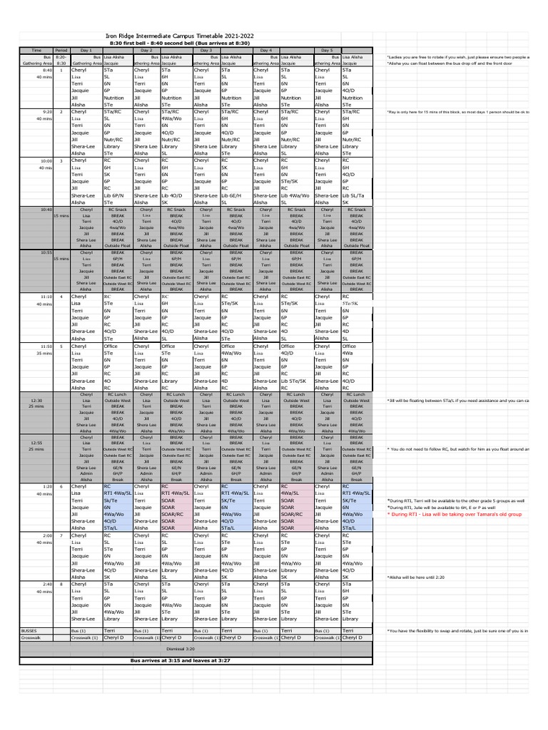 Ea Timetable Supervision 2021 22 - Sept 2021 | PDF