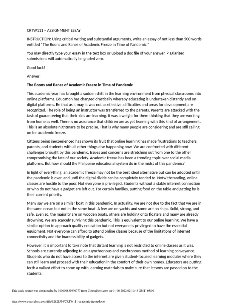 CRTW111 Academic Freeze | PDF | Educational Technology | Communication