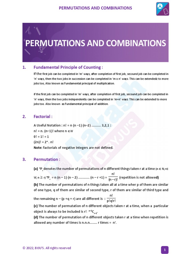 Permutations And Combinations Handbook Pdf Permutation Mathematical Objects