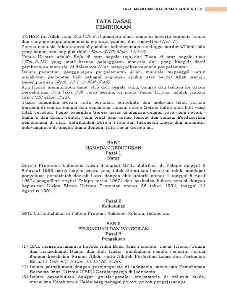 Tata Dasar Dan Tata Rumah Tangga GPIL | PDF