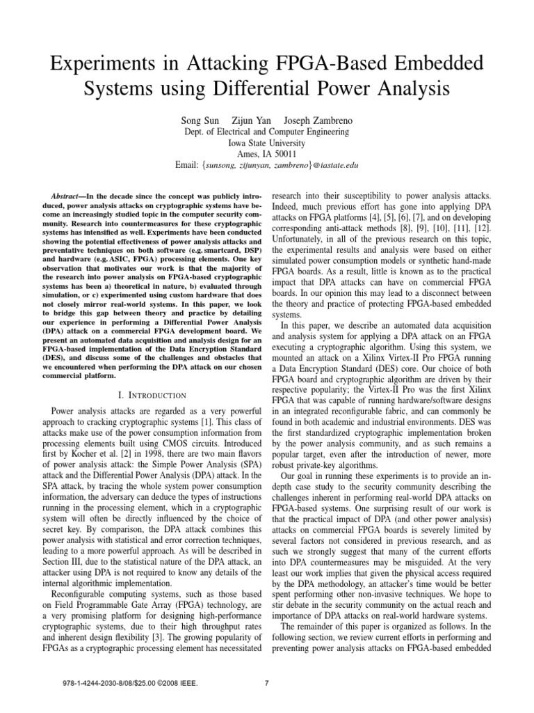 Experiments in Attacking FPGA-based Embedded Systems Using Differential ... Experiments in Attacking FPGA-based Embedded Systems Using Differential ...