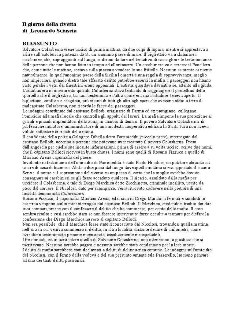 Riassunto Il Giorno Della Civetta | PDF