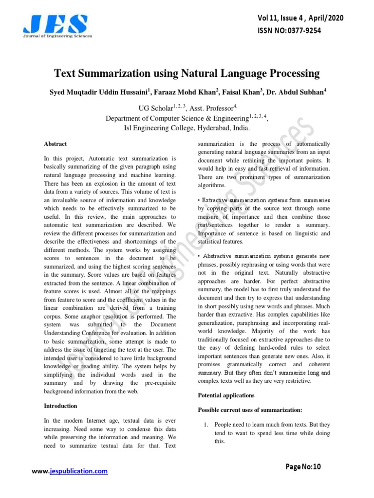 Text Summarization Using Natural Language Processing | PDF | Career & Growth | Art