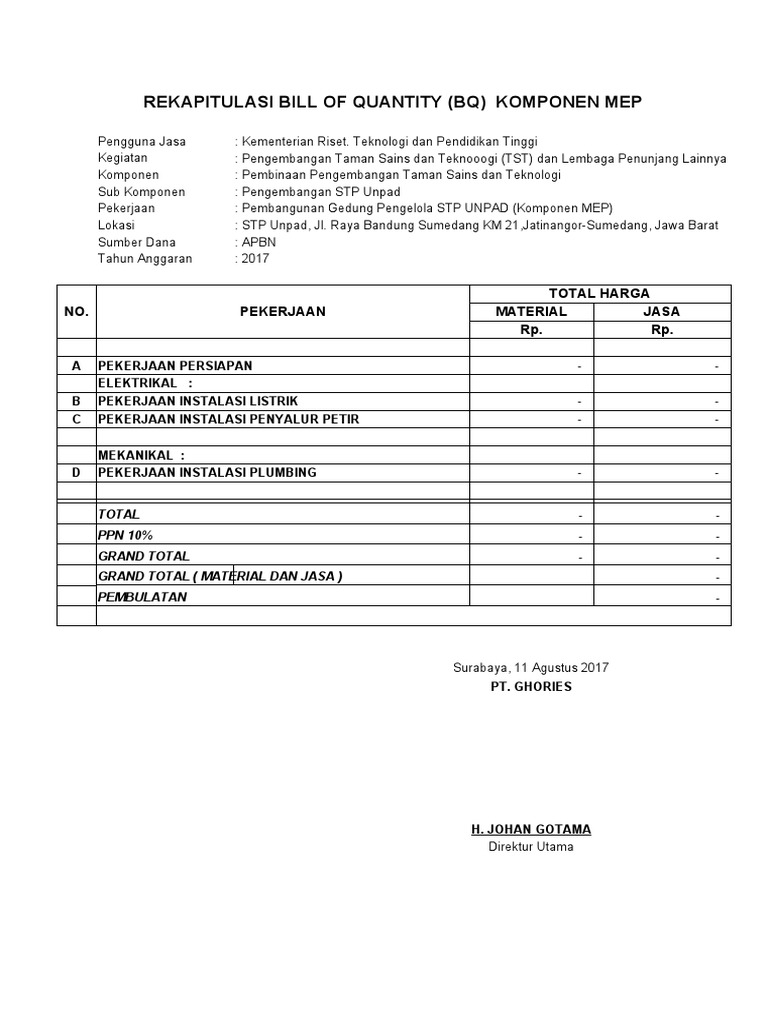 BOQ MEP Unpad (Kosong) | PDF