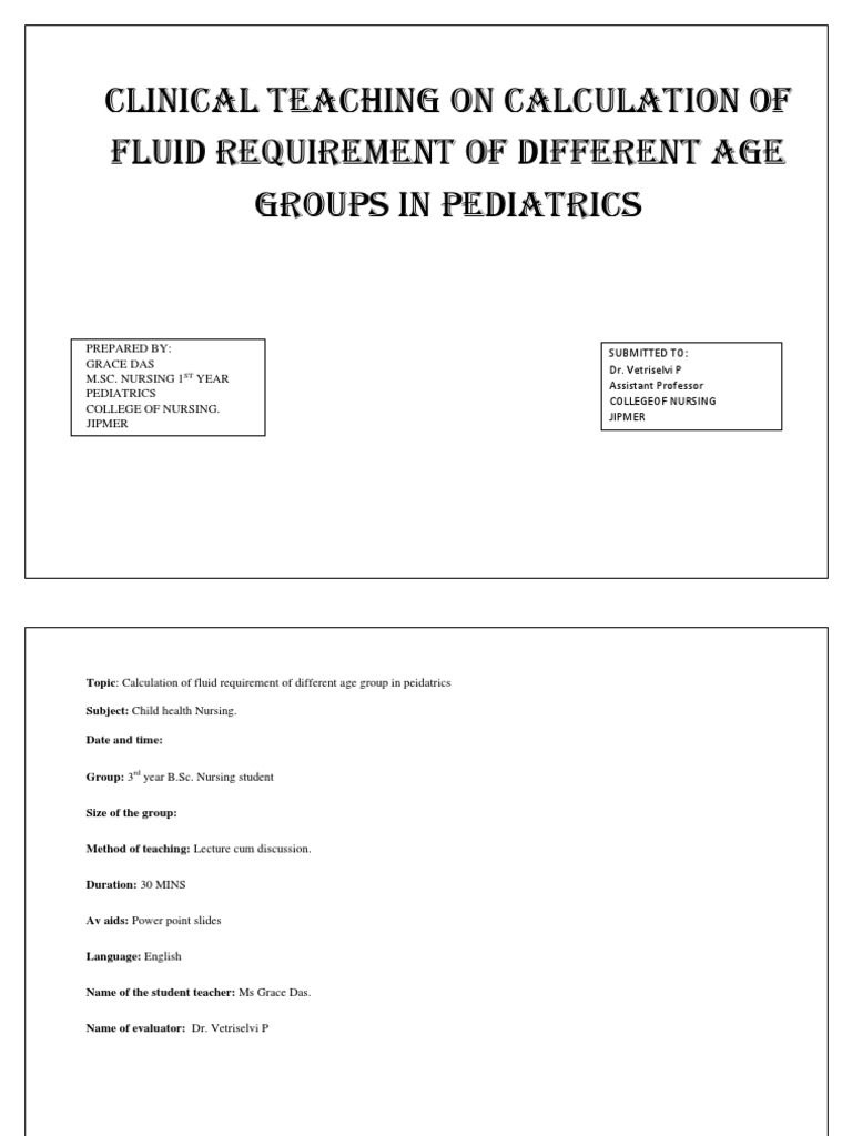 Pediatric Fluid Requirement Calculations | PDF | Dehydration | Electrolyte