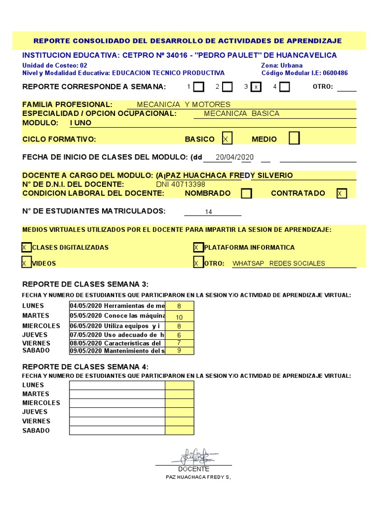 Reporte Clases 2020 | PDF