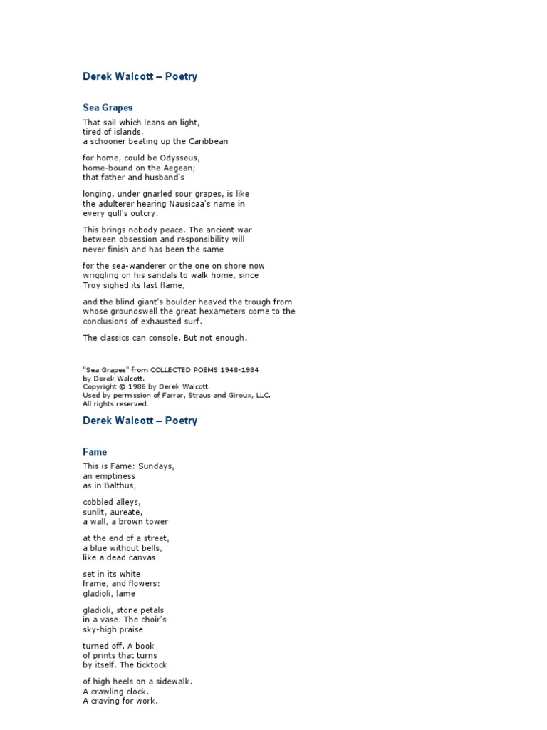Derek Walcott Poetry | PDF
