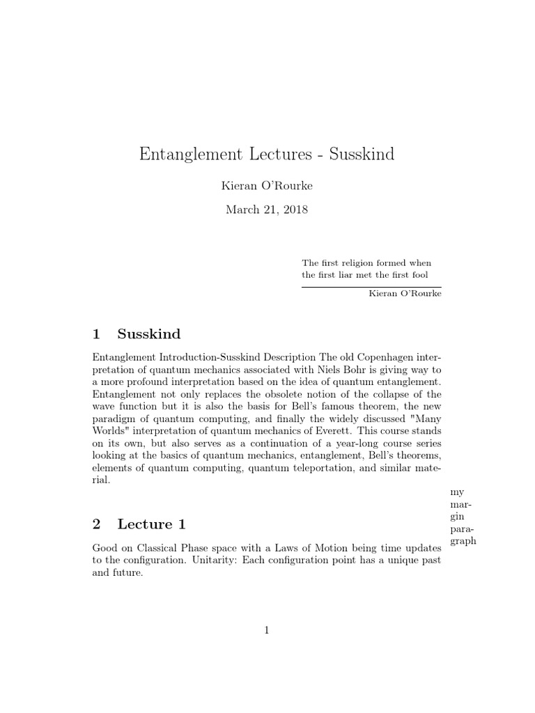 Entanglement Lectures - Susskind | PDF | Quantum Entanglement | Quantum ...