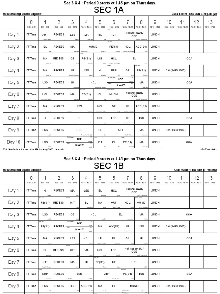 2024 Junior Secondary Timetable | PDF