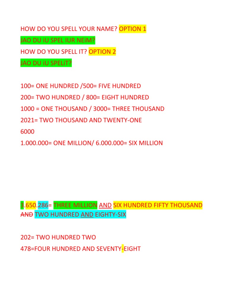 How to Spell Numbers and Names | PDF