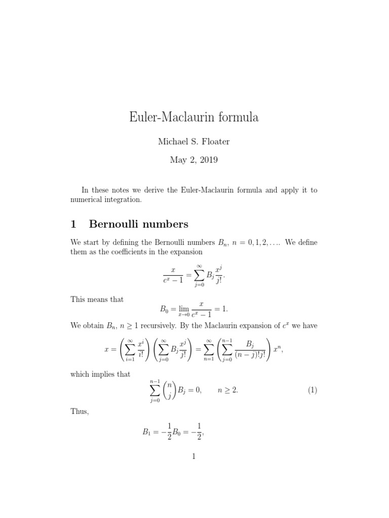 Euler-Maclaurin Formula: 1 Bernoulli Numbers | Download Free PDF | Functions And Mappings ...