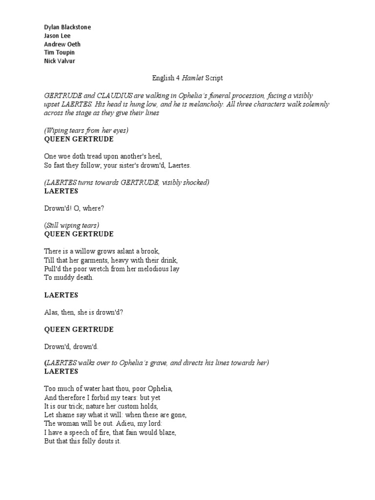 Hamlet Final Script | PDF | Hamlet | Shakespearean Tragedies
