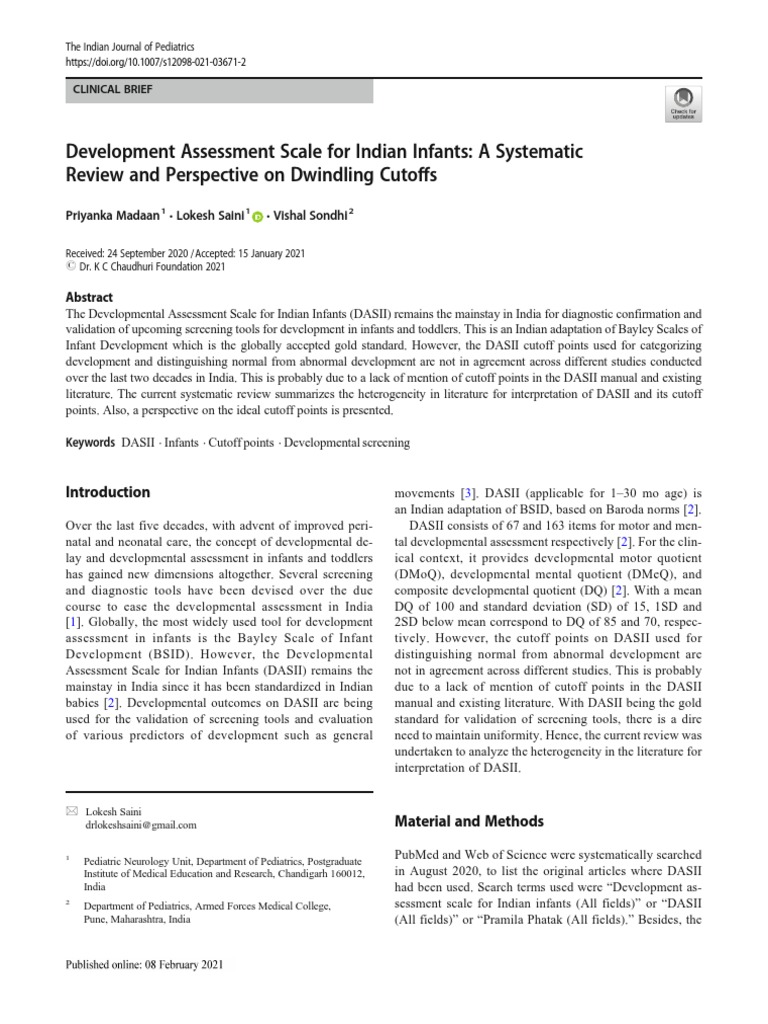 Development Assessment Scale For Indian Infants: A Systematic Review ...