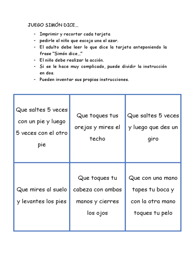 JUEGO SIMÓN DICE | PDF
