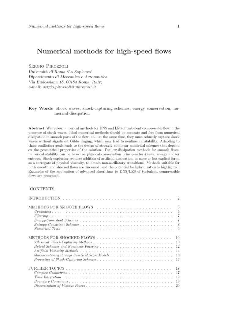 Numerical Methods For High-Speed Flows: Sergio Pirozzoli | PDF | Shock Wave | Fluid Dynamics