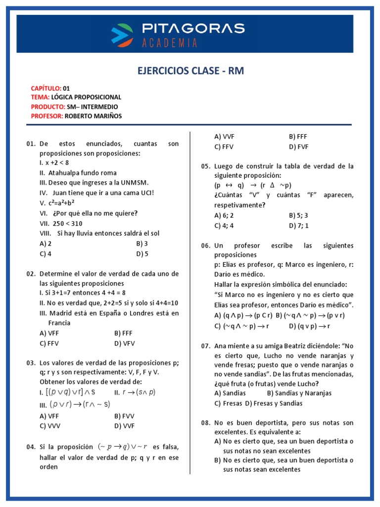 SI1TA010322B-RM-EJ01-Lógica Proposicional | PDF | Proposición | Filosofía contemporánea