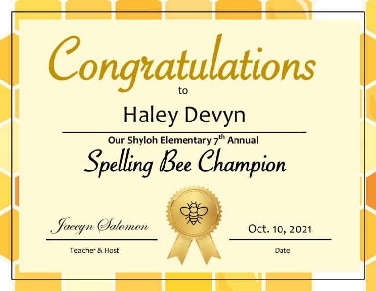 Spelling Bee Certificate | PDF