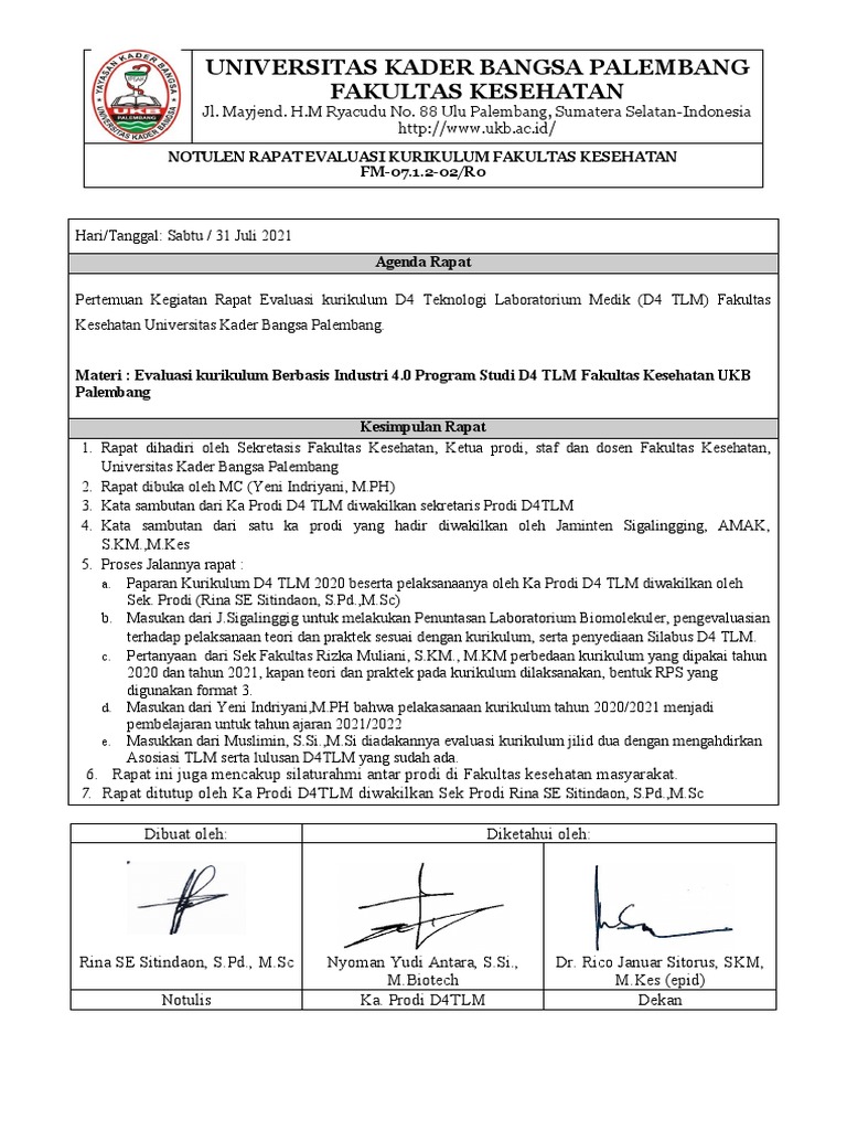 Notulen Rapat Evaluasi Kurikulum | PDF