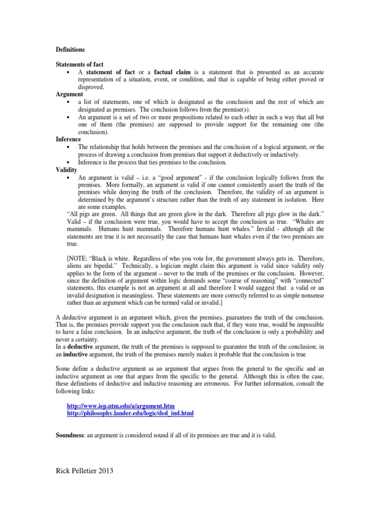 Some Logic Definitions | PDF | Argument | Logical Consequence