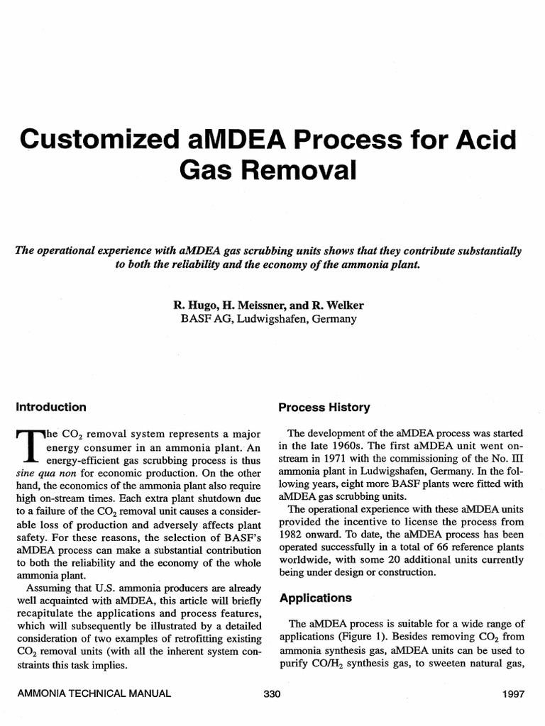 Customized aMDEA Process For Acid Gas Removal | PDF | Physical ...