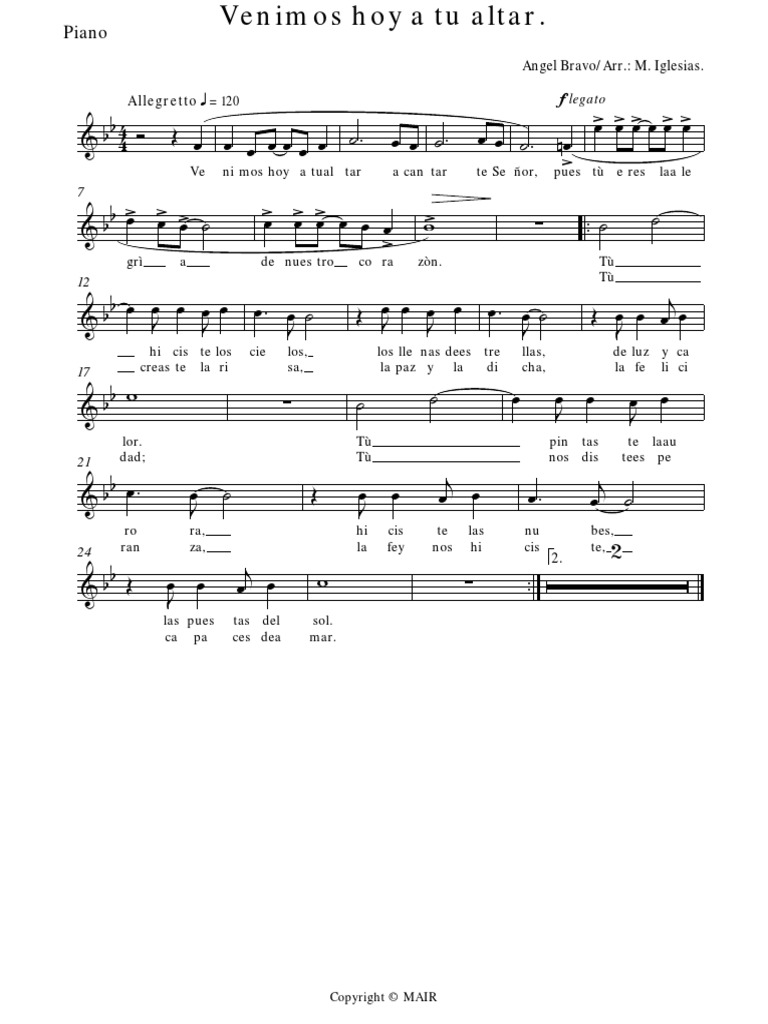 Venimos Hoy A Tu Altar Piano | PDF