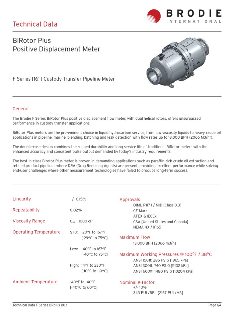 Birotor Plus Positive Displacement Meter: Technical Data | PDF ...