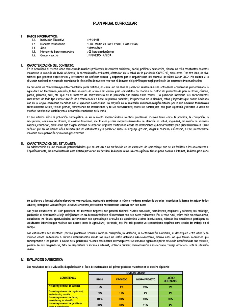 Planificación Curricular Matemática 1º | PDF | Geometría | Evaluación