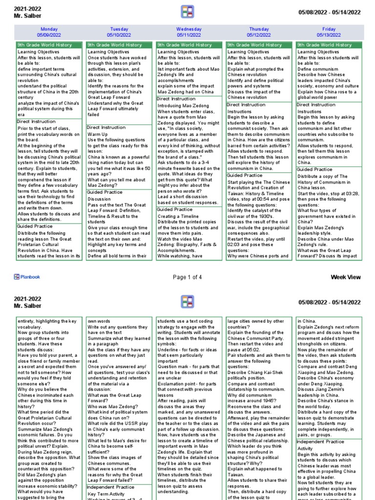 9th Grade World History Q4 Week 5 | PDF | Mao Zedong | Communism