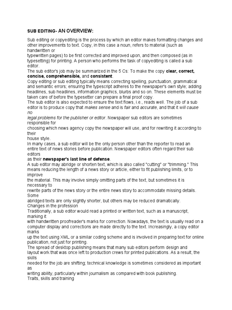 An Overview: Sub Editing | Download Free PDF | Copy Editing | Communication