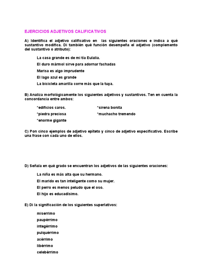Adjetivos Calificativos Leccion Practicas Quiz - Educational Images ...