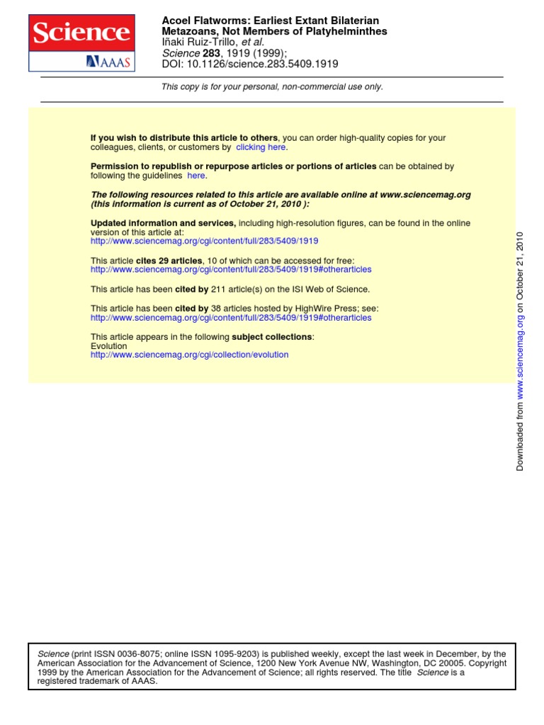 Acoela | PDF | Mhc Class I | Organisms