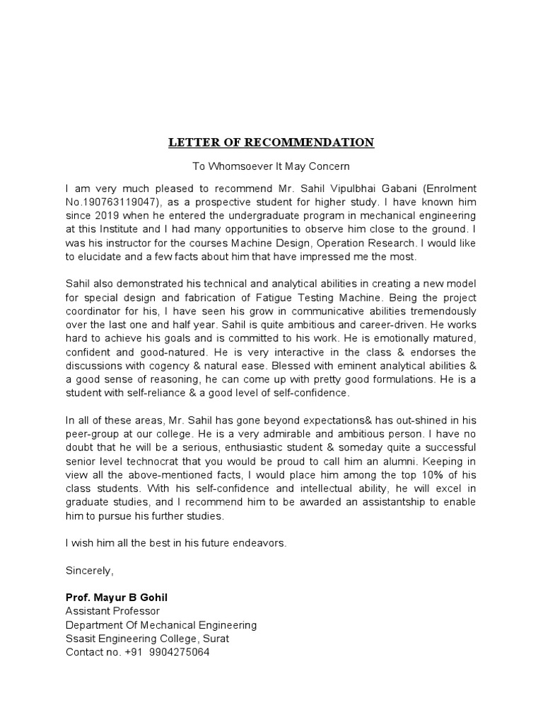 Letter of Recommendation 1 | PDF | Engineering | Science