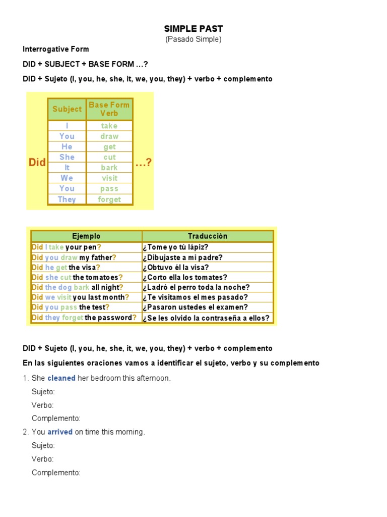 Simple Past Interrogative Form | PDF | Linguistics | Grammar