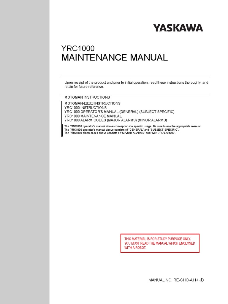 YRC1000 Maintenance Manual | PDF | Input/Output | Hazards