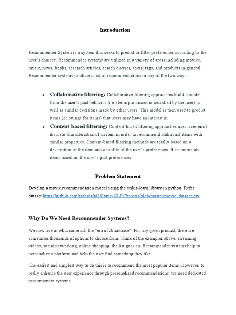 Movie Recommendation System Report | PDF | Computing | Information ...