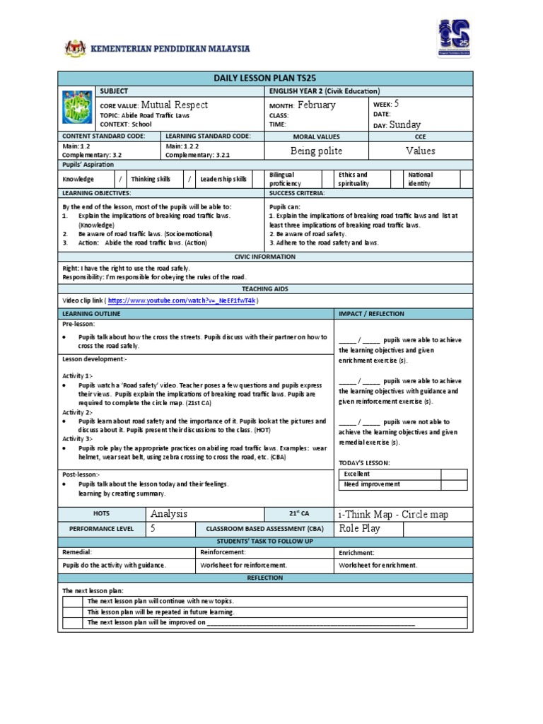 BI Y2 LP TS25 - Civic Education | PDF | Lesson Plan | Cognition