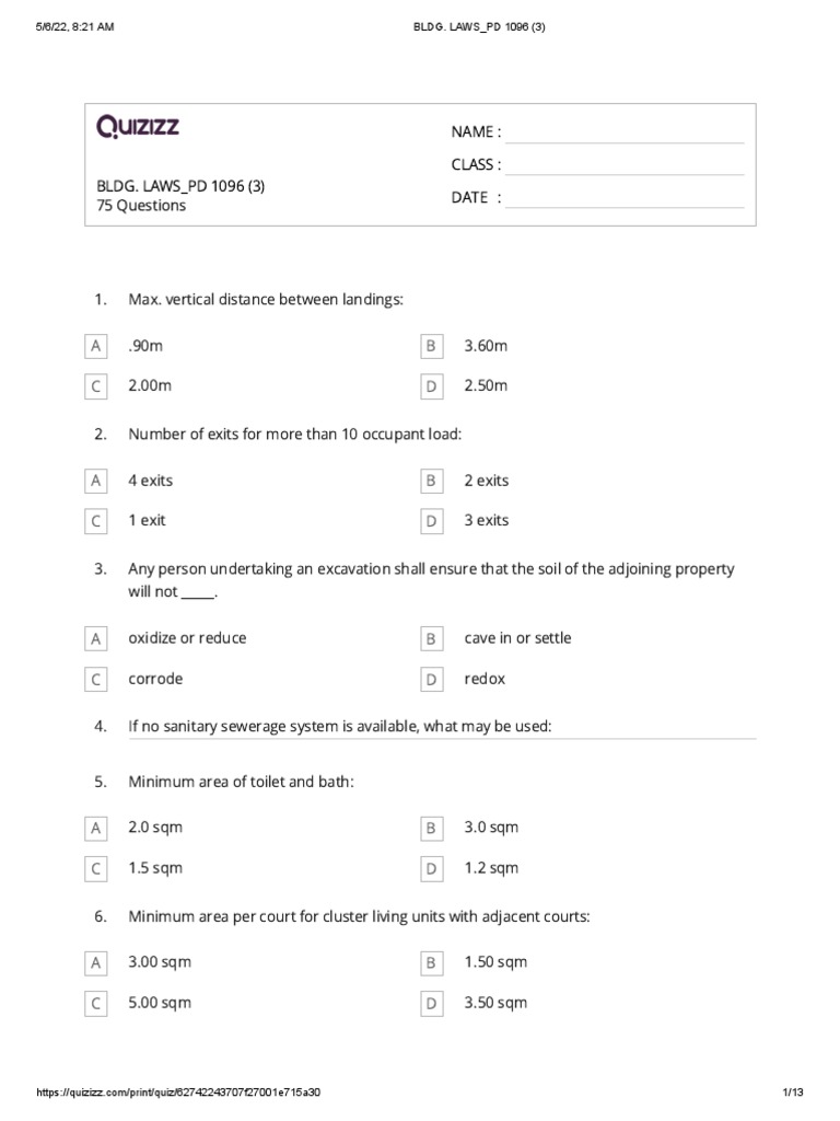 Building Code Review: Exam Questions Covering Requirements for Building ...
