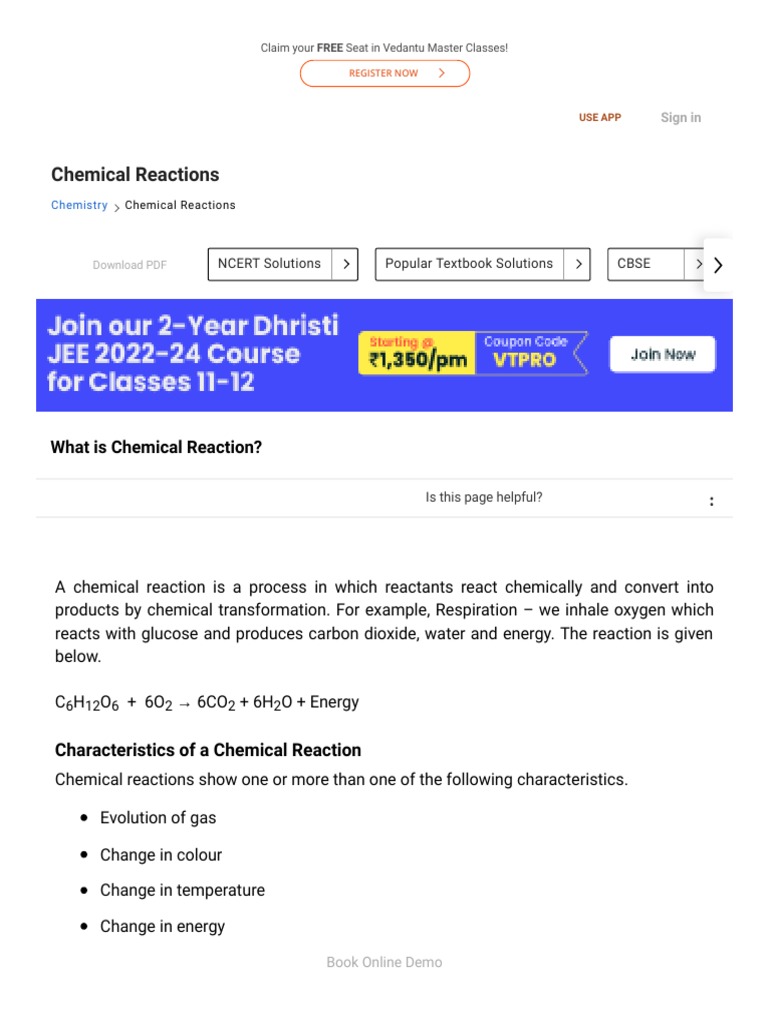 Types of Chemical Reactions - Introduction and Examples | PDF ...