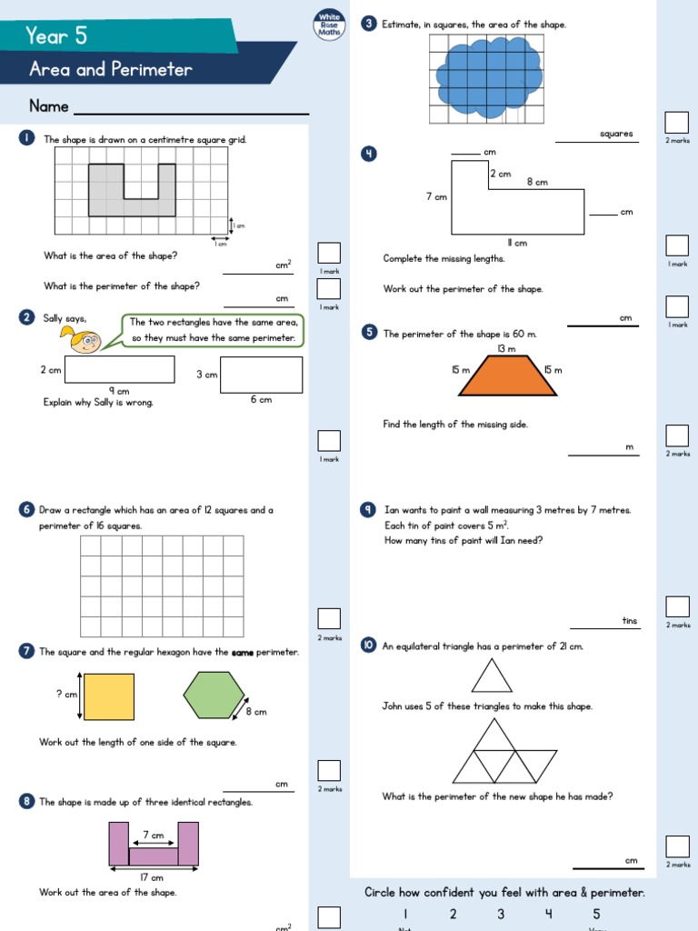 Year 5 Area and Perimeter | PDF | Area | Geometric Shapes