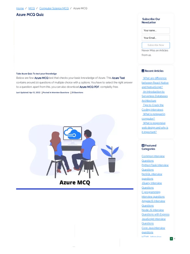 Azure MCQ Quiz & Online Test 2022 - Online Interview... | PDF ...