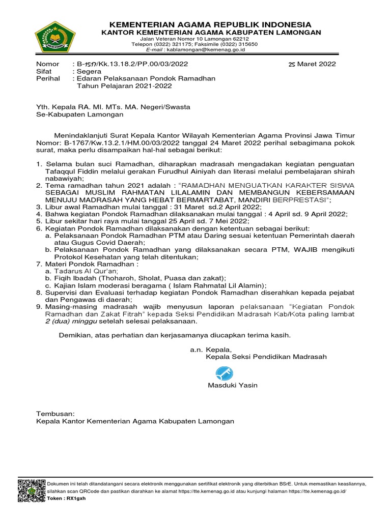 Edaran Pondok Ramadhan | PDF