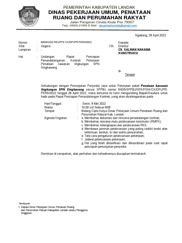 Undangan Persiapan TTD Kontrak SPN | PDF | Teknologi & Rekayasa