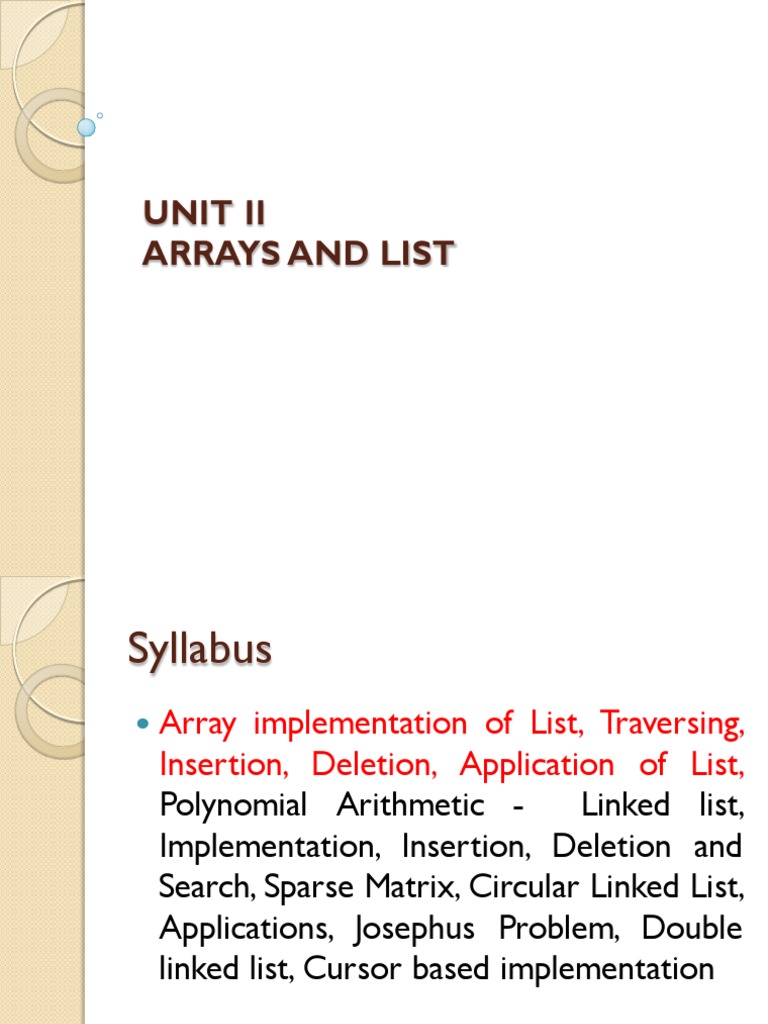 Unit Ii Arrays And List Pdf Information Technology Management Computer Data
