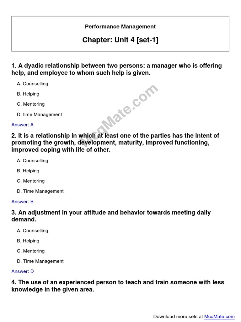 Performance Management (Unit-4 (Set-1) ) Solved MCQs | PDF