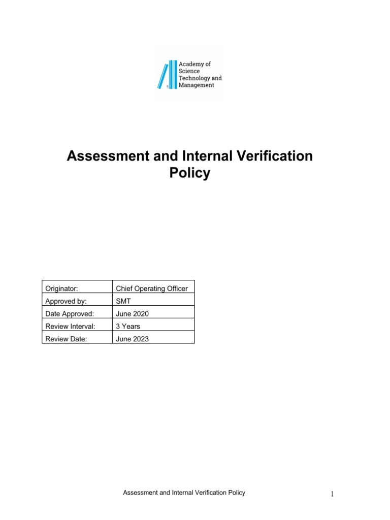 Assessment Internal Verification | PDF | Verification And Validation ...