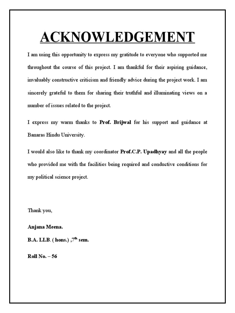 Acknowledgement: Anjana Meena. B.A. LLB (Hons.), 7 Sem. Roll No. - 56 ...