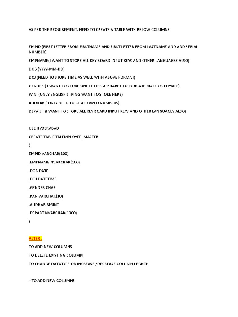 Create And Populate Sql Server Table From Csv File Pdf Table 9268